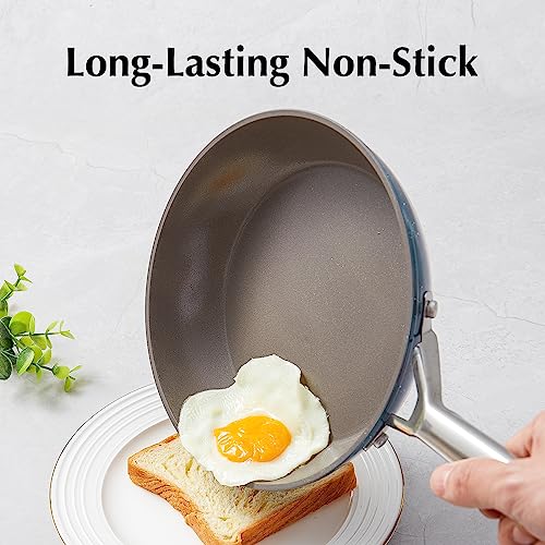 ROCKURWOK 8-inch Nonstick Ceramic Small Frying Pan, Durable and Safe for Induction, Oven and Dishwasher, Ideal for Omelet and Egg, Sapphire Blue