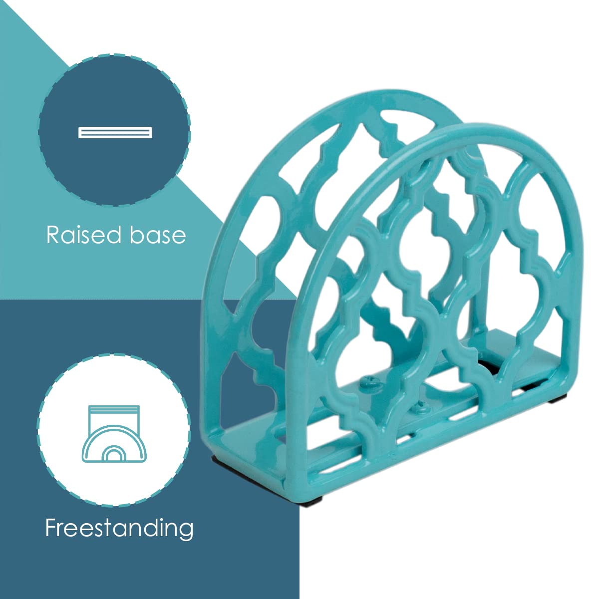 Cast Iron Kitchen Pantry Ware Bundle (2-Piece Set) Turquoise | includes Paper Towel Holder and Table Napkin Holder | Lattice Collection | by Home Basics