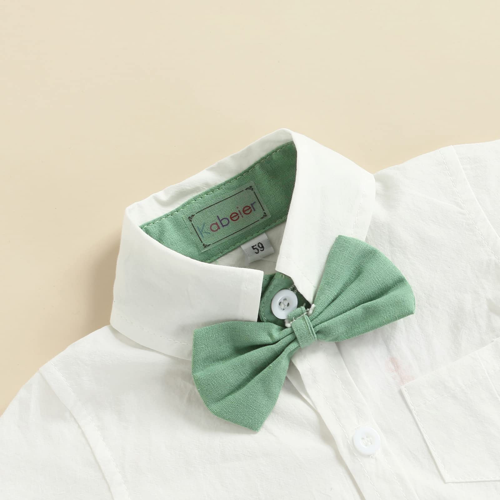Qiylii Infant Baby Boys Short Sleeve Bowtie Buttons Bodysuit Shirts Suspender Shorts Casual Summer Clothes (Green, 3-6 Months)