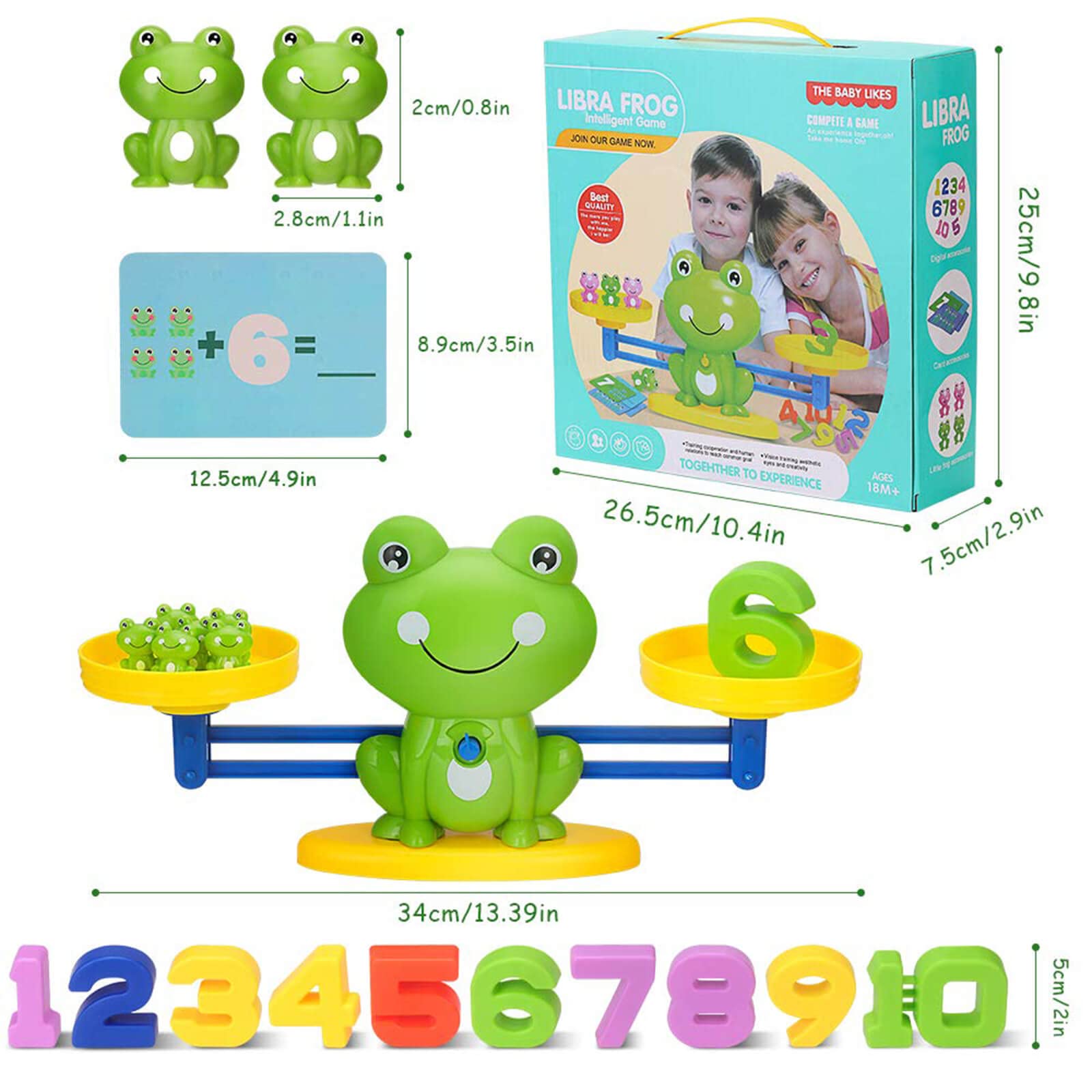 Vatunu Learning Math Game, STEM Montessori Counting Toys with Frog Learning Card, Fun Children's Gift Learning Balance Skill Educational Number Toy for Kids Ages 3-5