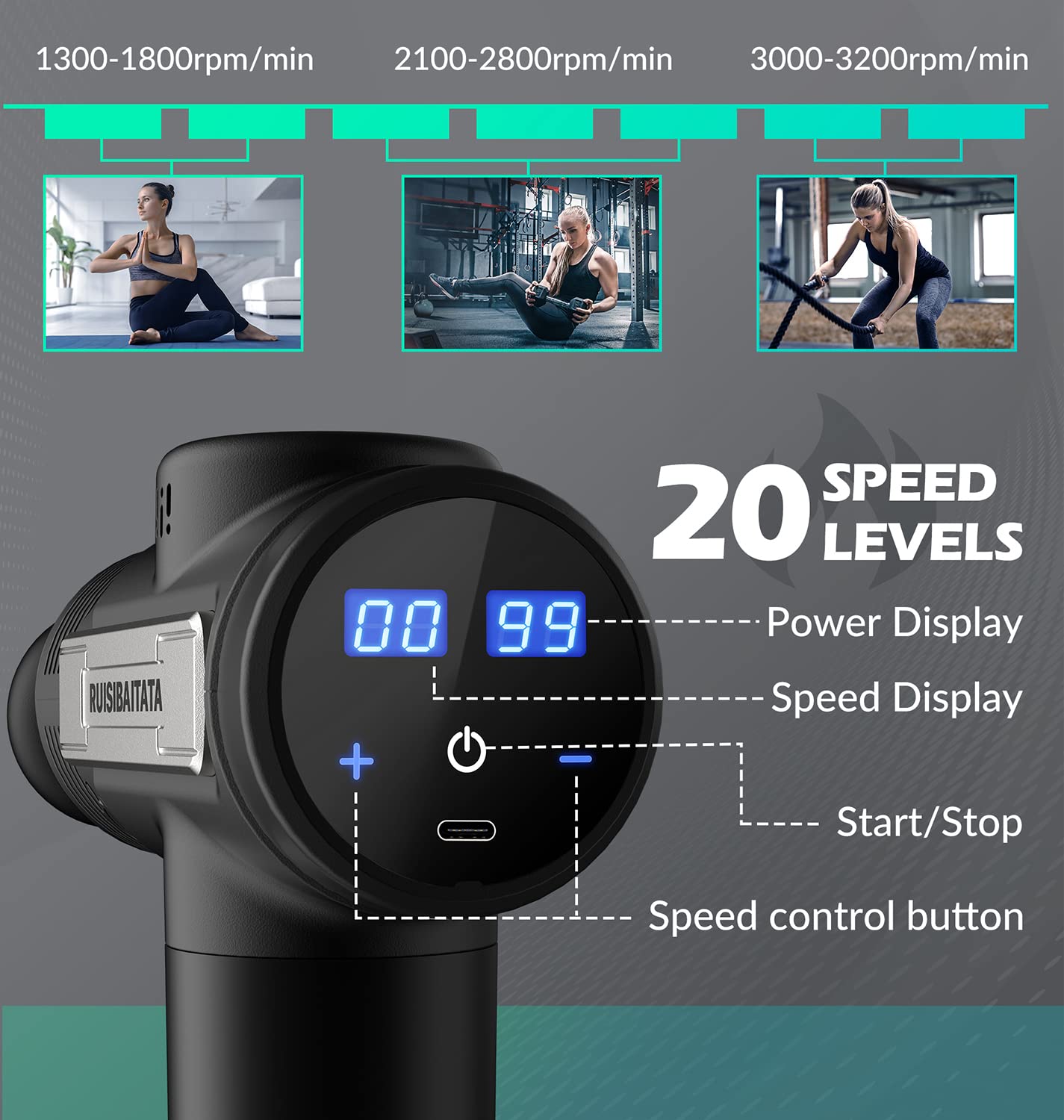 DACORM Massage Gun - Percussion Muscle Massage Gun for Athletes, Super Quiet Portable Electric Sport Massager, Handheld Deep Tissue Massager of Y8 Pro Max (Gray)