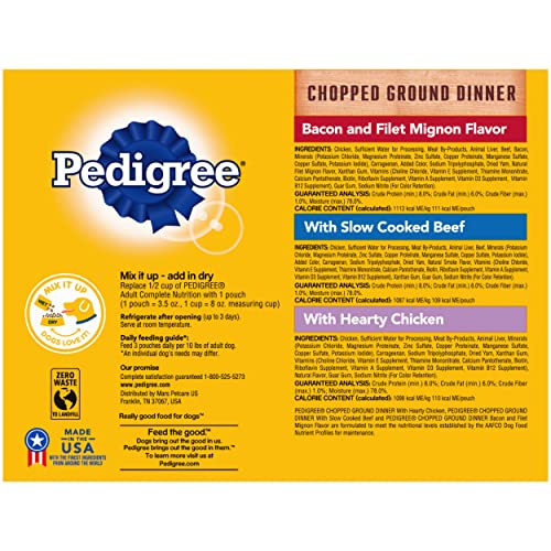 PEDIGREE CHOPPED GROUND DINNER Adult Soft Wet Dog Food 18-Count Variety Pack, 3.5 oz Pouches
