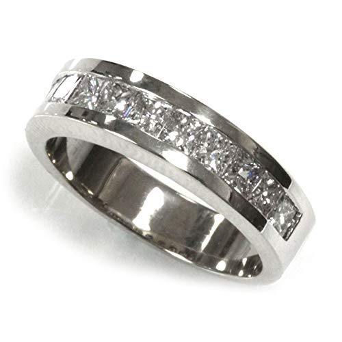 Solid 14k White Gold 1 ctw Natural Princess Cut Diamond Channel Set Stackable Wedding Band Ring for Women or Men 4.5 mm - Handmade in USA - April Birthstone