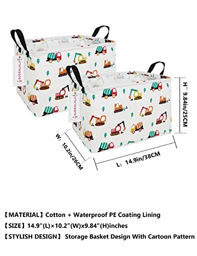QUEENLALA 2 Pack Rectangular Large Storage Basket,Laundry Hamper,Office,HomeDecor,Canvas Fabric Laundry Basket(2Pack-Rec-Excavator)