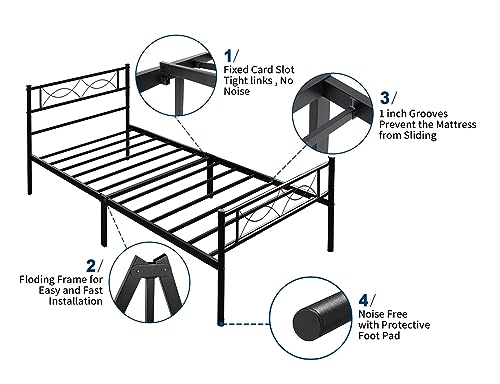 Gustonhon Twin XL Size Metal Bed Frame,Modern Heavy Duty Metal Platform Bed,Sturdy&Easy Assembly, Noise Free Beds with Steel Slats Mattress Foundation,No Box Spring Needed