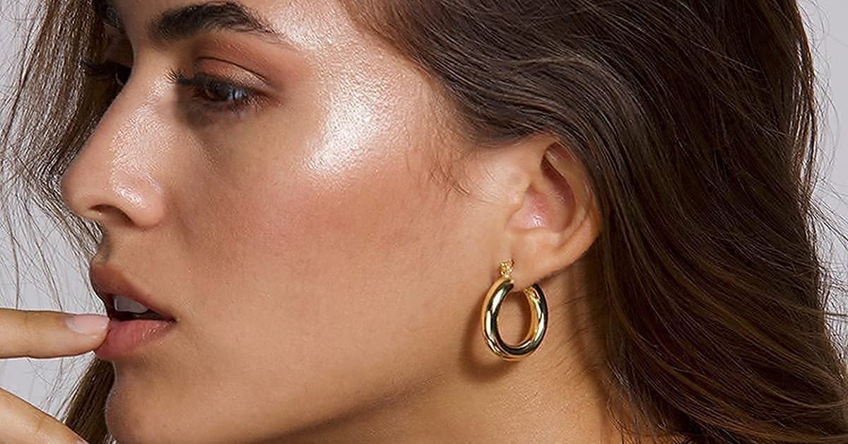 BOUTIQUELOVIN 14K Gold Plated Chunky Hoop Earrings for Women Lightweiht Tube Hoops Hypoallergenic Sterling Silver Post Thick Hoop Earrings