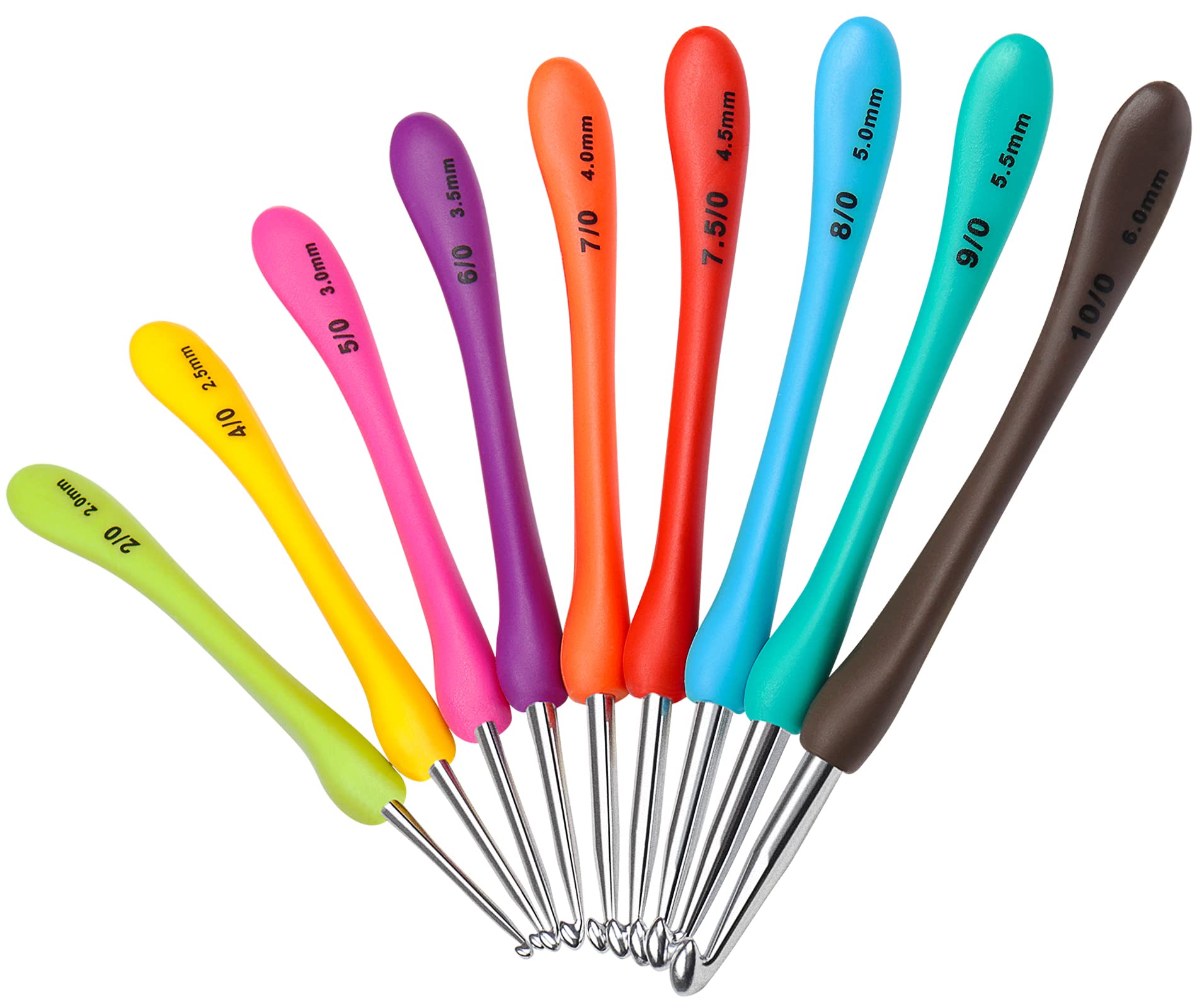Coopay Crochet Hooks Ergonomic Soft Grip Dual-streamlined Handle Crochet Hook Set for Arthritic Hands, 9PCS Aluminum Crochet Needles for Crochet Yarn, Crochet Kit Beginners Knitting Crochet Supplies