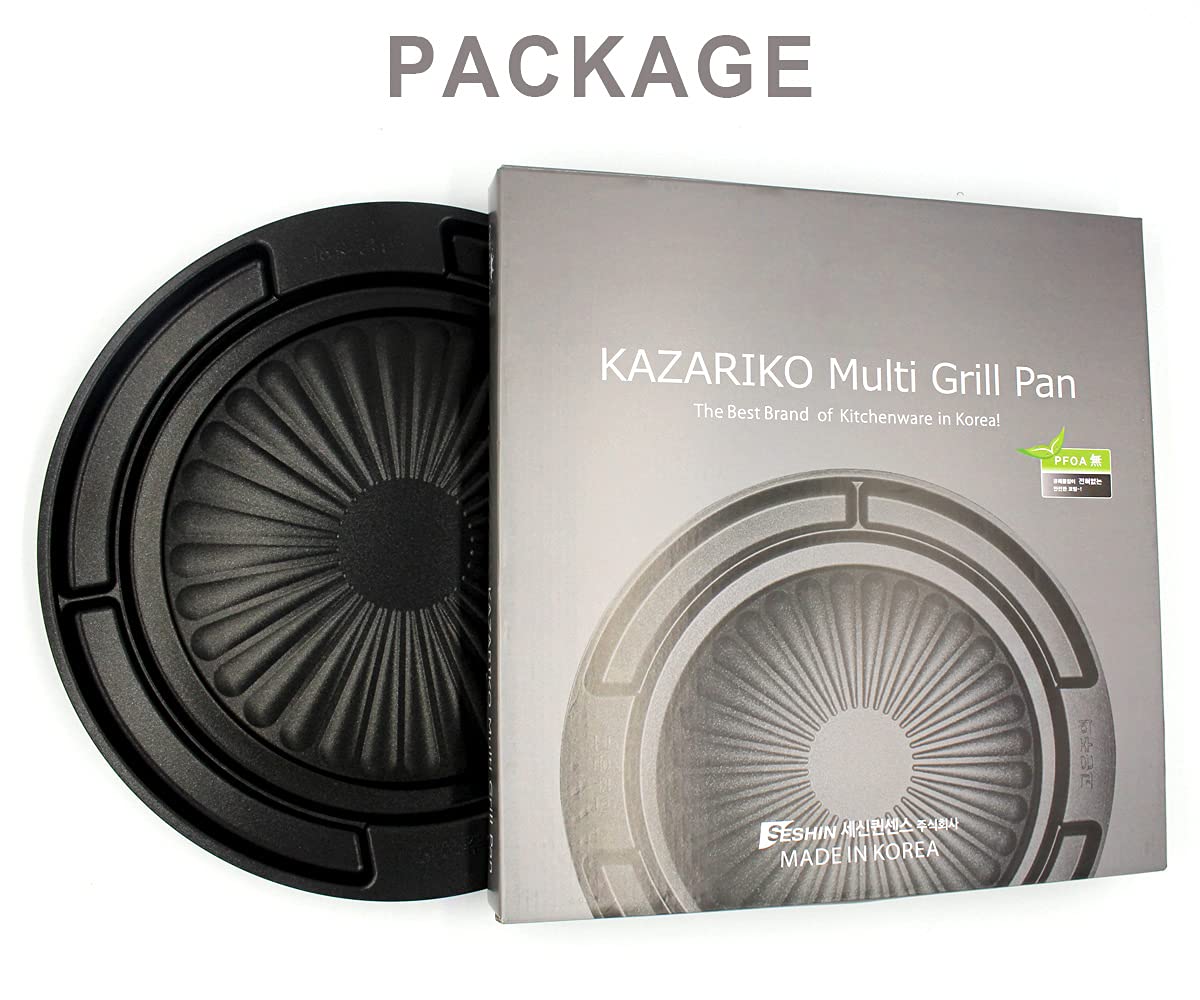 KAZARIKO Korean BBQ Egg Grill Pan Indoor & Outdoor Perfect for Pork Belly Nonstick Cast Aluminum Plate 11.8" Size
