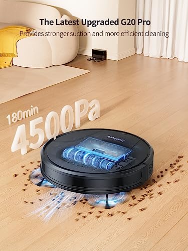 Honiture Robot Vacuum and Mop Combo, G20 Pro Robot Vacuum Cleaner 3 in 1, 4500pa Strong Suction, Self-Charging, App&Remote&Voice Control, Compatible with Alexa, Ideal for Carpet, Hard Floor, Pet Hair