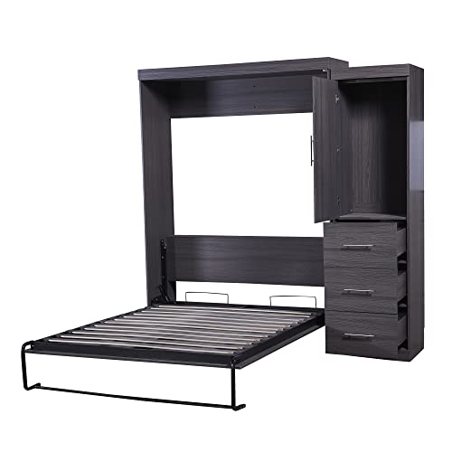 NCKMYB Full Size Murphy Bed Storage Cabinet, Wood Murphy Bed with Wardrobe and Drawers, can be Folded into a Cabinet, Suitable for Small Room Living Room/Bedroom