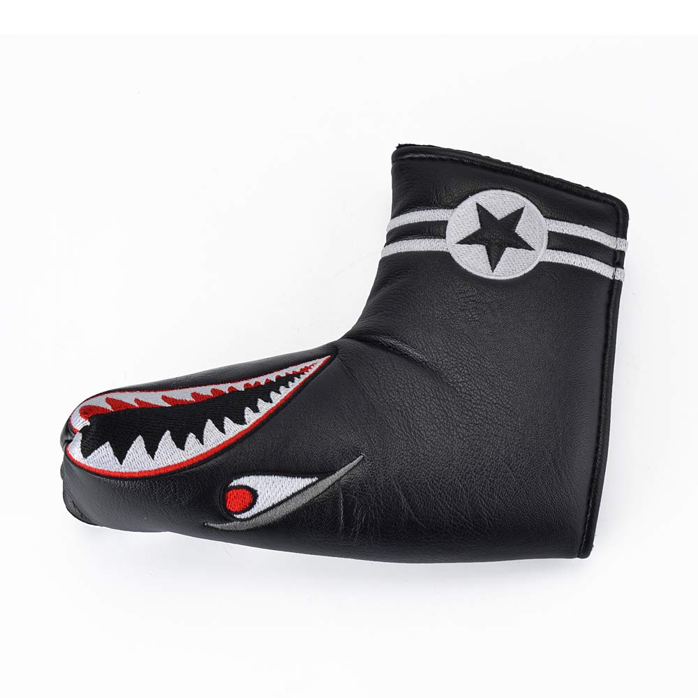 COOLSKY Golf Club Putter Head Cover Shark Cartoon Animal Design Pattern Design Magnetic Closure Synthetic Leather Putter Headcover Black