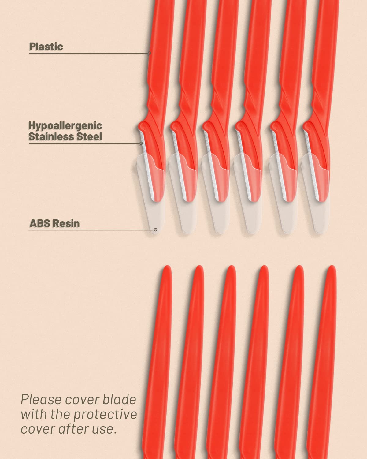 Eyebrow Razor for Women, 24 Pcs Dermaplaning Tool for Face Professional, Face Razor for Women Facial Hair Remover (Neon Orange)