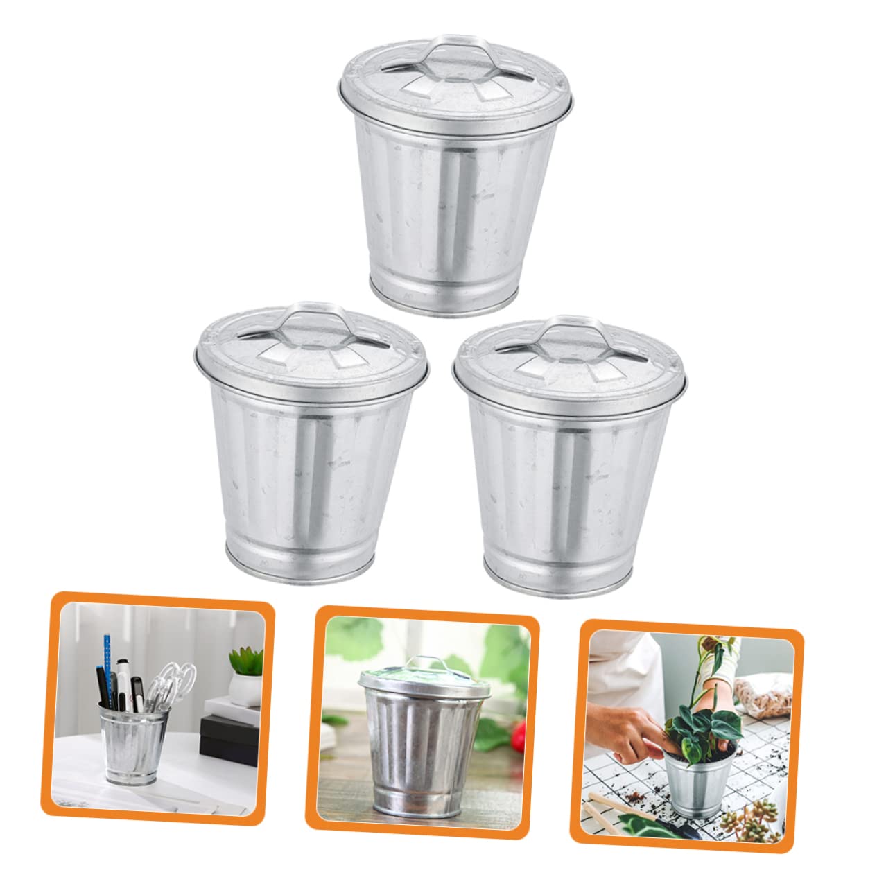 GAROZATION 3pcs Trash Can Flowerpot with Lids Desktop Waste Bin Countertop Trash Can Flowerpots for Home Office Kitchen Decor