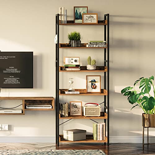 Rolanstar Bookshelf 6 Tier with 4 Hooks Bundle 5-Tier Storage Rack