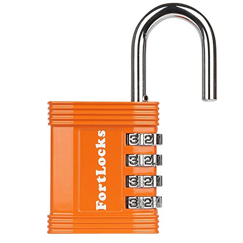 FortLocks Padlock - 4 Digit Combination Lock for Gym Outdoor & School Locker, Fence, Case & Shed β Heavy Duty Resettable Set Your Own Combo β Waterproof & Weatherproof (1 Pack - Orange)