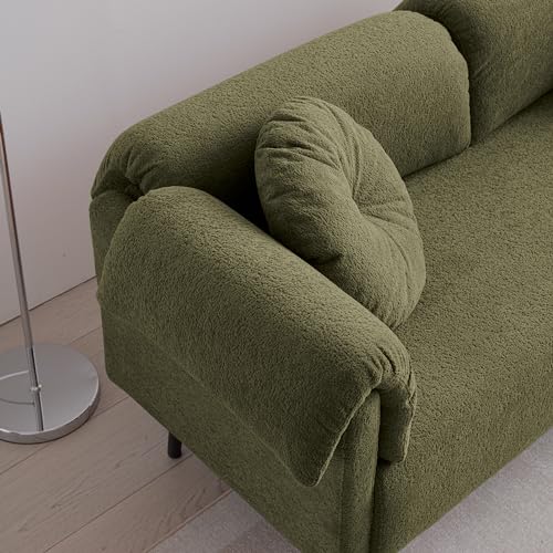 Familymill 68.5" Modern Lamb Wool Sofa Couch with Button Tufted Decorative Two Throw Pillows for Small Spaces (Emerald)