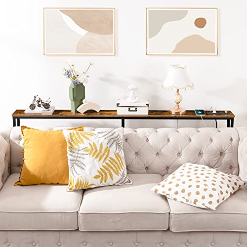 HOOBRO 5.9" Behind Couch Table Skinny with Charging Station, 63" Narrow Console Table with Power Outlets, Long and Thin Sofa Table, Slim Entryway Table, Rustic Brown BF165UXG01