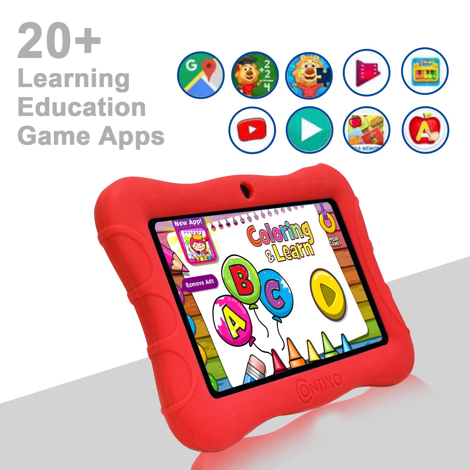 Contixo 7 inch Kids Learning Tablet Bundle - 2GB RAM 32GB Storage, Bluetooth, Android 10, Dual Cameras, Parental Control, Kids Bluetooth Headphone & Tablet Bag