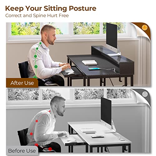 Rolanstar Computer Desk with LED Lights & Power Outlets, 55” Gaming Desk with Storage Shelves, Home Office Desk with Keyboard Tray & Monitor Stand, with Hooks, Carbon Fiber Surface Black