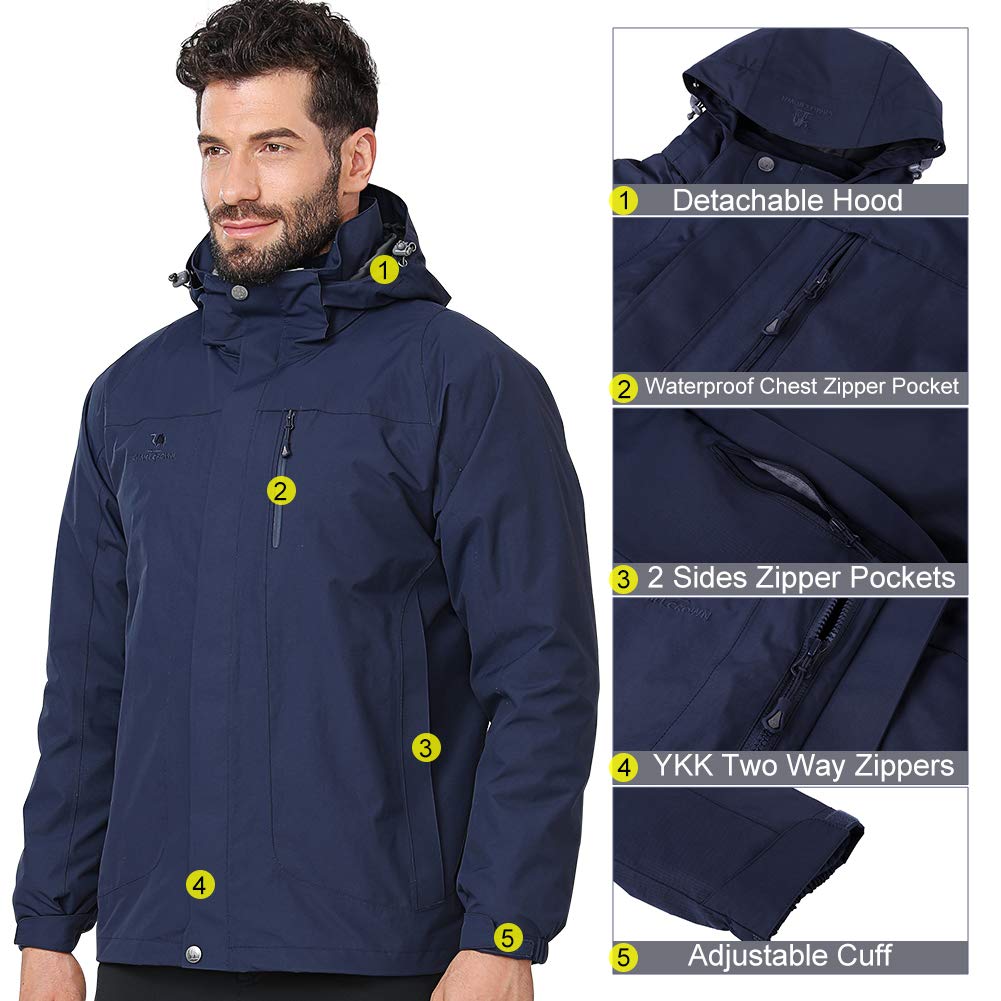 CAMEL CROWN Men’s Ski Jacket 3 in 1 Waterproof Winter Jacket Snow Jacket Windproof Hooded with Inner Warm Fleece Coat
