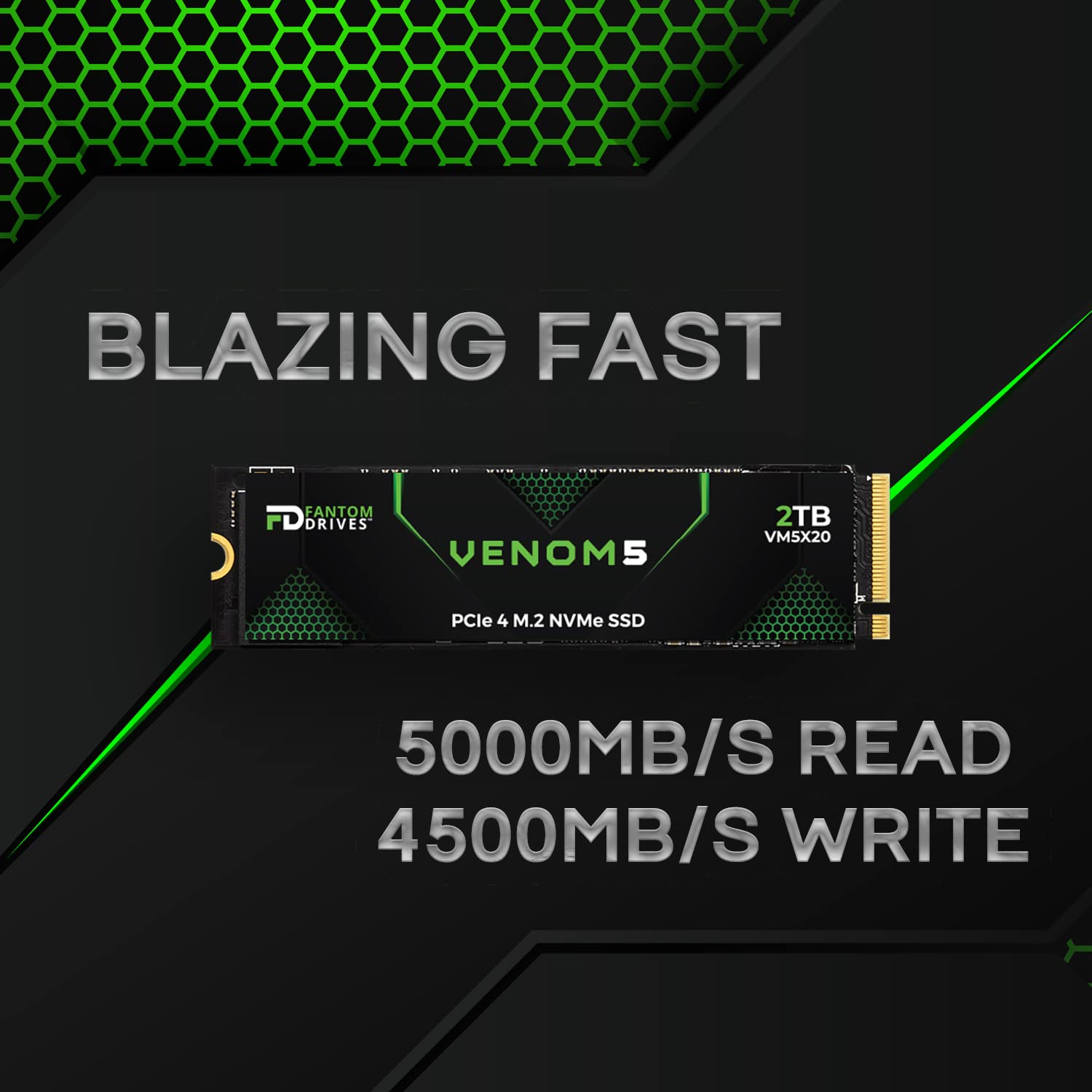 Fantom Drives VENOM5 2TB NVMe Gen 4 M.2 2280 Internal SSD for Gaming PC & Laptops - Up to 5,000MB/s Read Speed - 2TB NVMe M.2 (VM5X20)