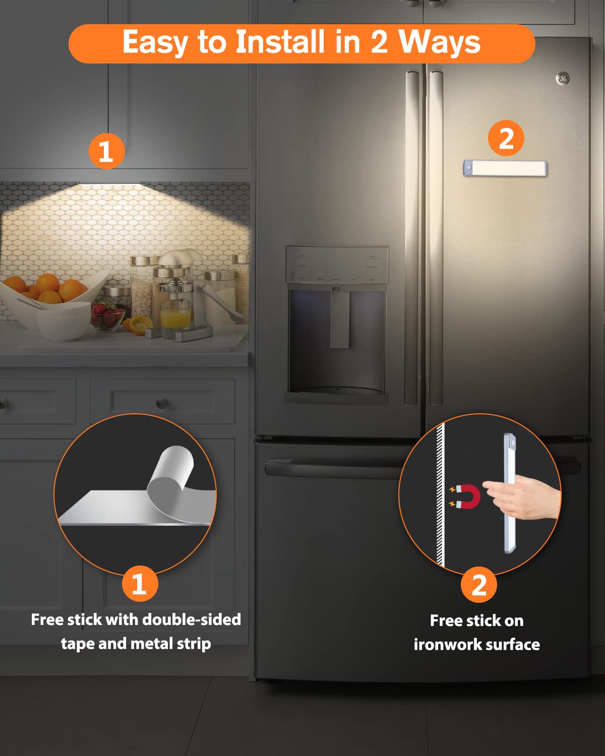 PRIORARE Motion Sensor Led Under Cabinet Lighting Wireless Cabinet Light Rechargeable, Closet Light 30Led Battery Operated for Kitchen, Closet (Warm White, 2Pack)