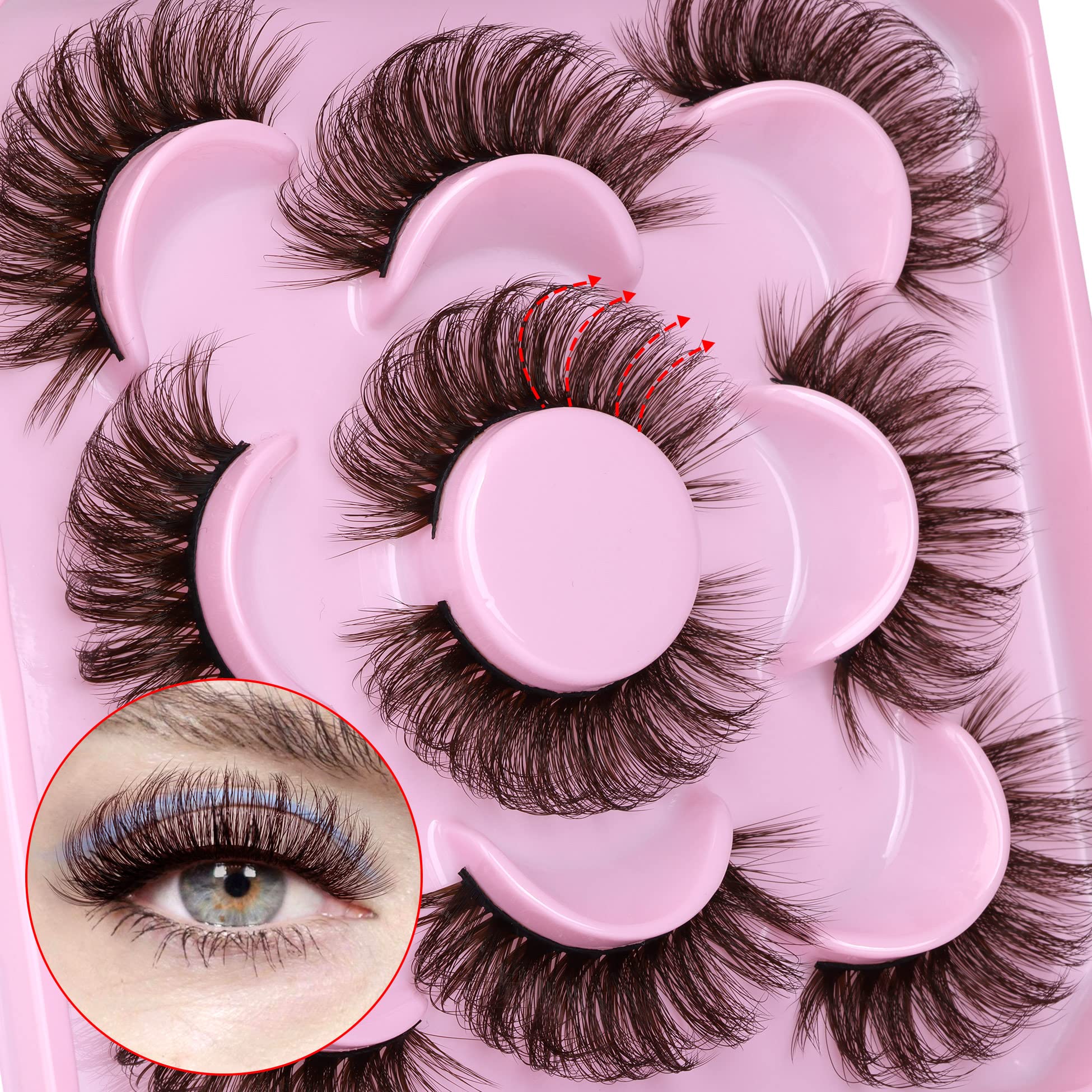 Eyelashes Russian Strip Lashes Mink Natural Eyelashes Fluffy Volume Colored Brown Lashes False Eyelashes 20mm Long Soft D Curl Lashes Pack by Newcally