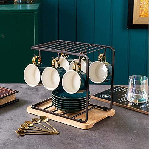 CHUNCIN - European-Style Simple Household Afternoon Tea Set Coffee Utensils with Bamboo Tray Wrought Iron Cup Holder Stand Organizer Rack