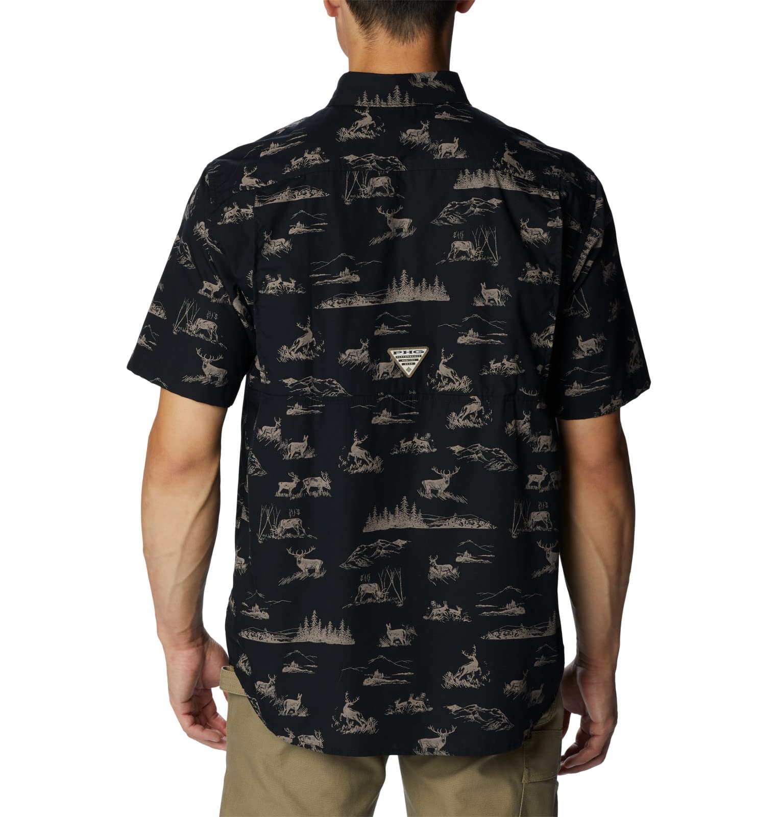 Columbia Men's Super Sharptail Short Sleeve Shirt, Black High Country Print, X-Large