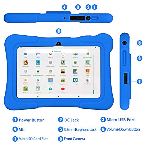 PRITOM 7 inch Kids Tablet, Quad Core Android 10, 32 GB ROM, WiFi, Bluetooth, Dual Camera, Educationl, Games, Parental Control, Kids Software Pre-Installed with Kids-Tablet Case(DB