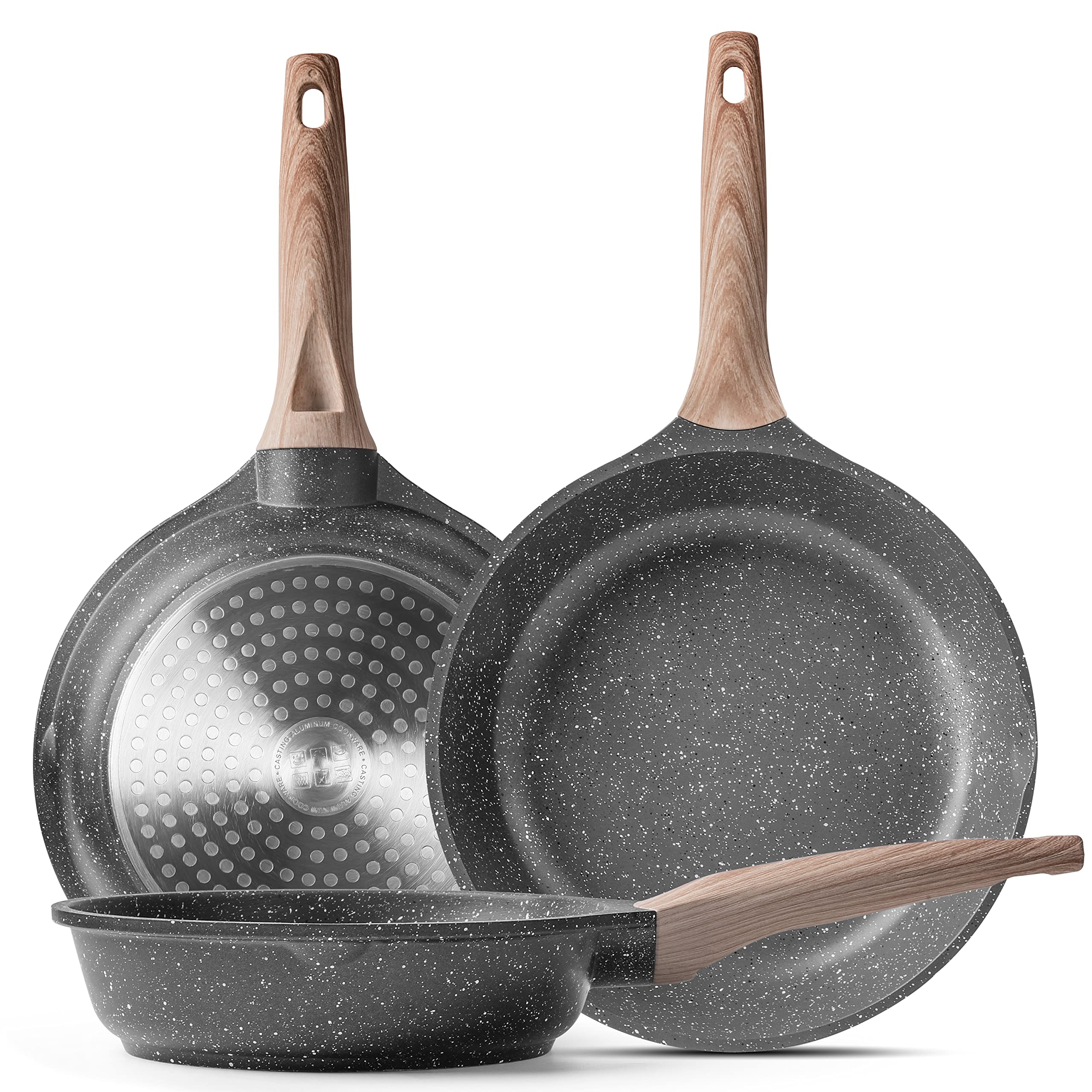Caannasweis Nonstick Granite Frying Pan Skillet, Non Stick Omelette Fry Pans, Omelet Egg Pan, Stone Cookware Chef's Pan, Induction Compatible, PFOA Free (Gray, 2 Pcs)