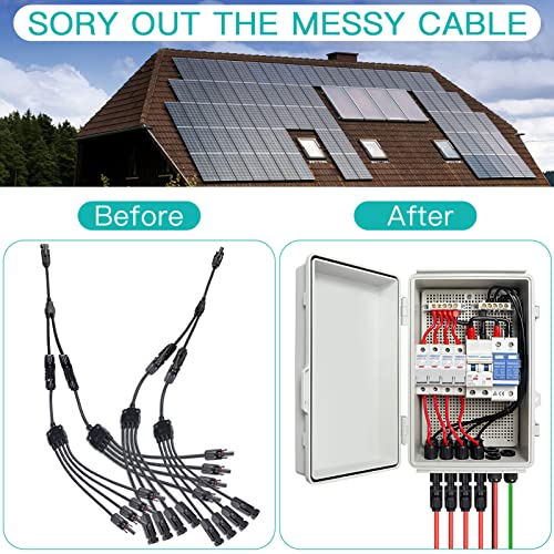 EXCELFU 4 String PV Combiner Box for Solar, with Lightning Arreste & 15A Rated Current Fuse and 63A Circuit Breaker, IP65 Waterproof Solar Combiner Box for On/Off Grid Solar Panel System