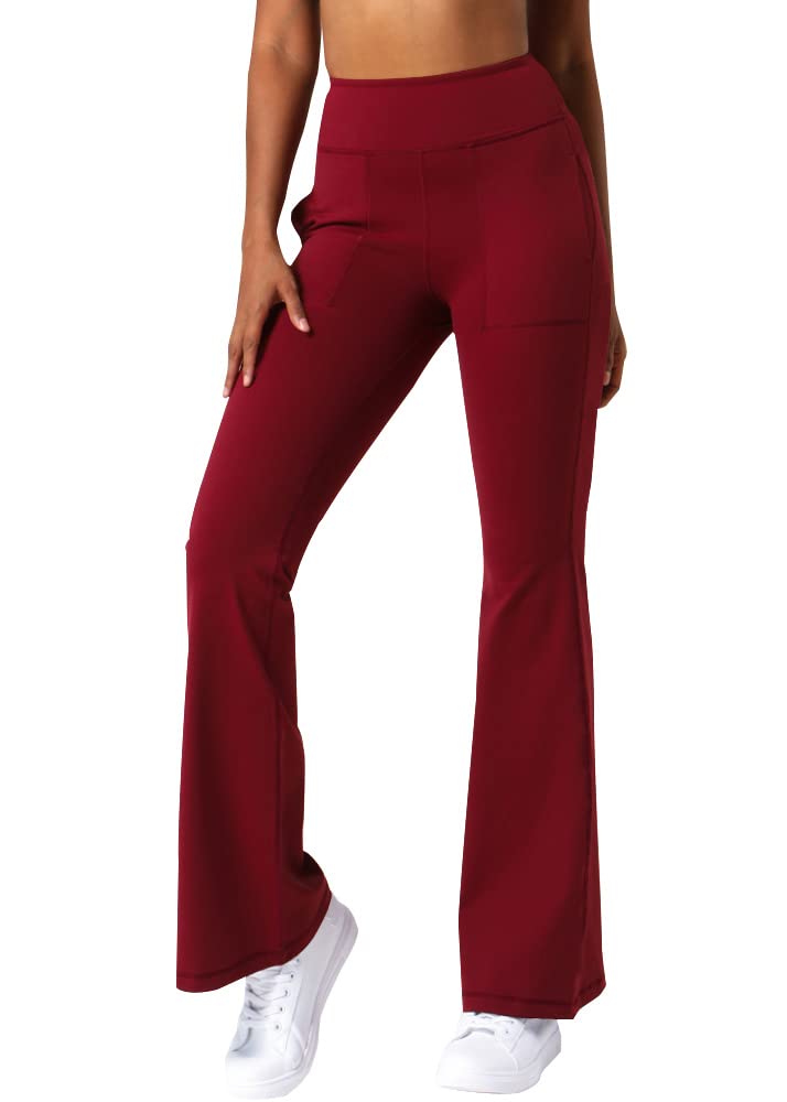 Danedvi Womens Casual High Waisted Stretch Flare Leggings Tummy Control Workout Bootcut Yoga Pants with Pockets