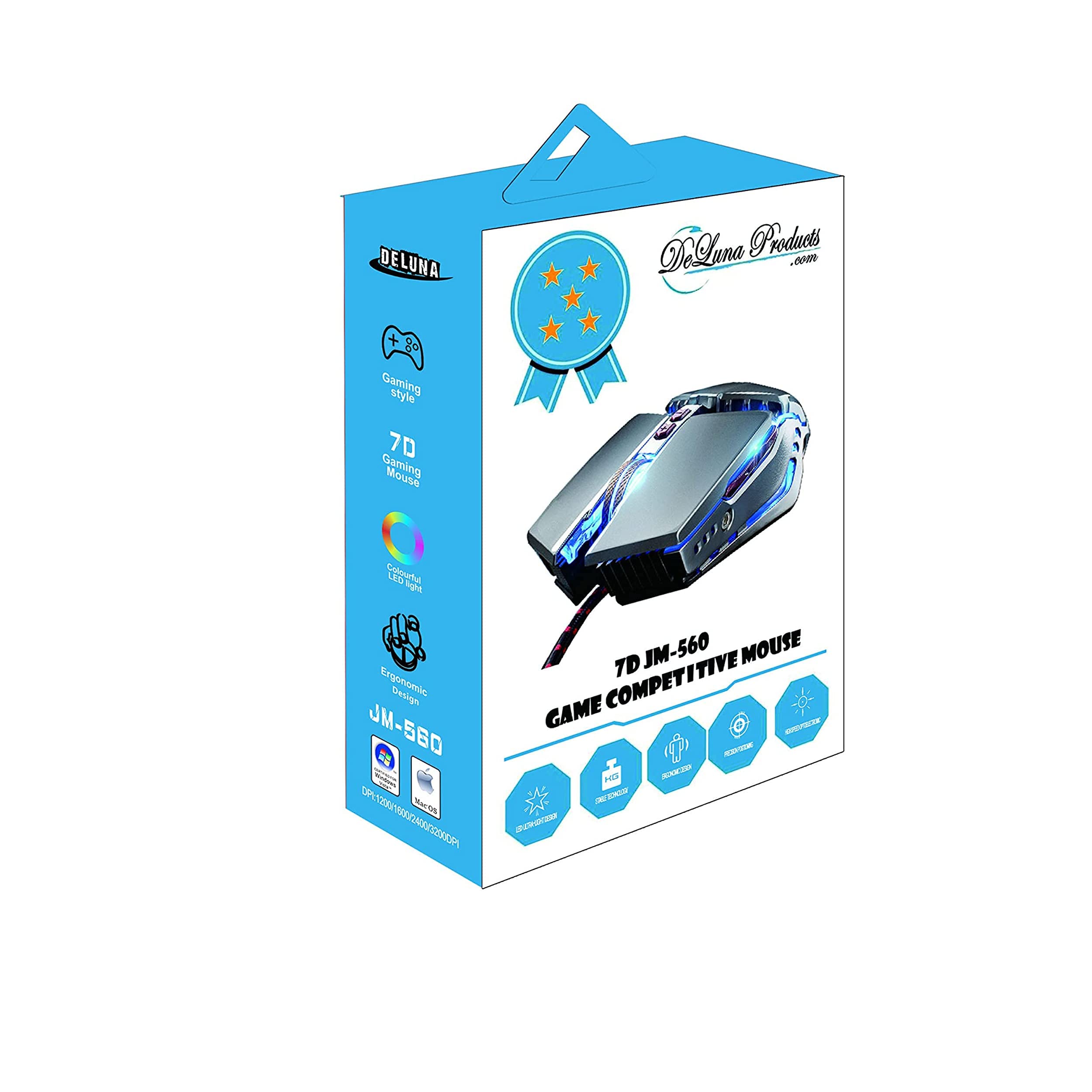 Deluna Products, 7D Wired Gaming Mouse 7 Key Macro Programming DPI: 1200-1600-2400-3200 Highly Sensitive With Classic Look: PC Gaming Mice Gaming Mouse Perfect For The Serious Mouse Gamer