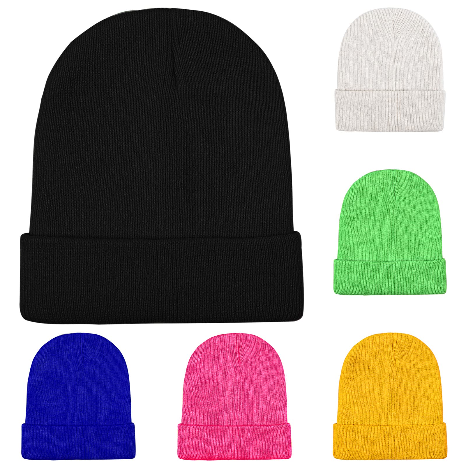 Cooraby 6 Pack Winter Beanie Cap Warm Knit Cuff Skull Beanie Caps for Men or Women