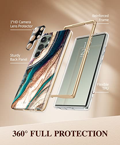 GVIEWIN Marble Bundle - Compatible with Samsung Galaxy S23 Ultra 6.8 Inch [No Built-in Screen Protector] + Phone Ring Holder (Dreamland River/Purple) (2 Items Bundle)