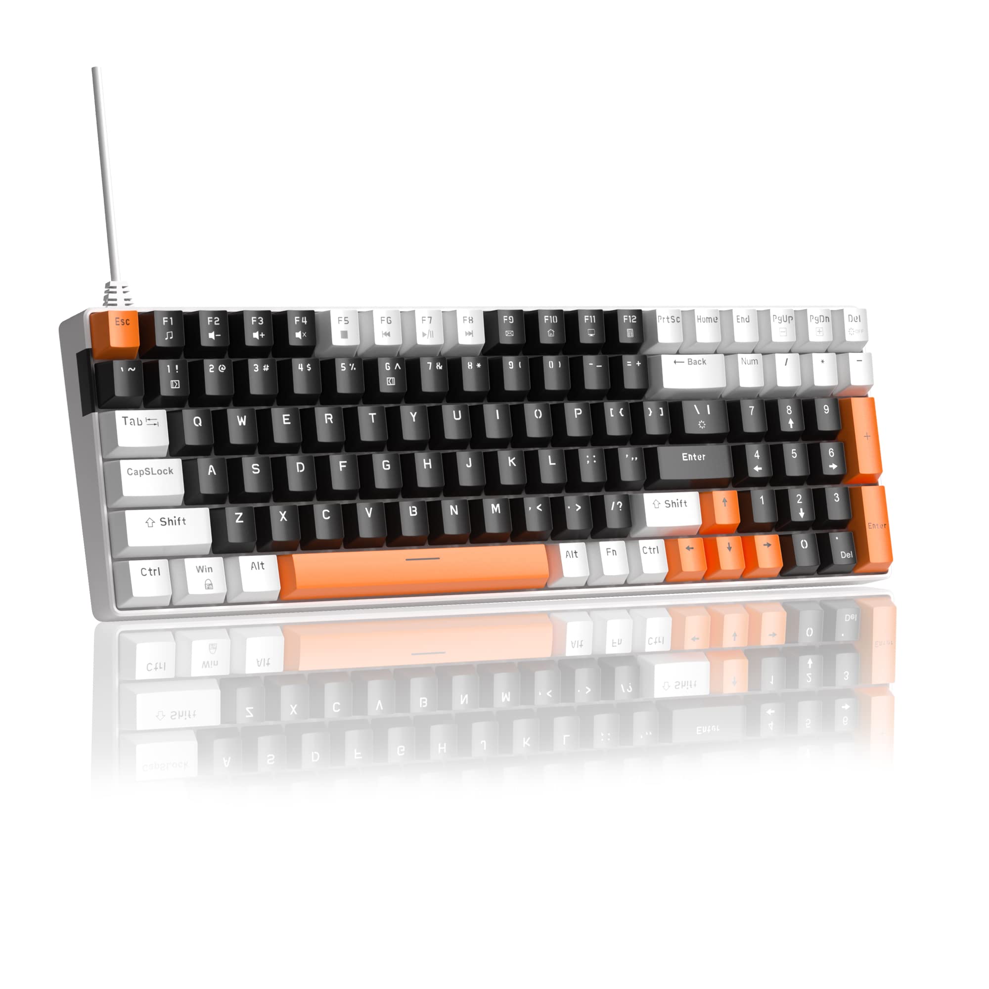 Camiysn Wired Mechanical Gaming Keyboard, 100 Keys Compact Gaming Keyboard with Number Pad LED Blue Backlit Yellow Switches Keyboard for PC Laptop, White