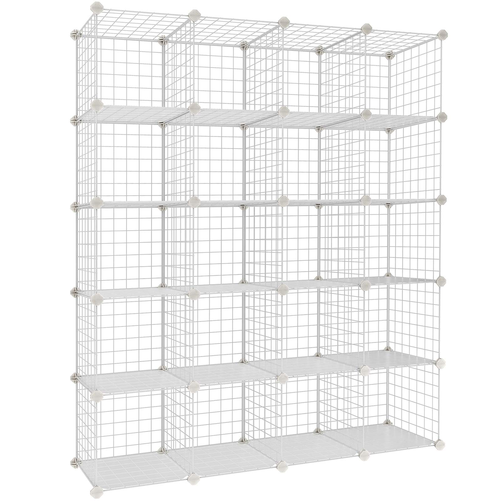 SONGMICS Wire Cube Storage, 20-Cube Modular Rack, Storage Shelves, PP Plastic Shelf Liners Included, 48.4" L x 12.2" W x 60.2" H White ULPI45W