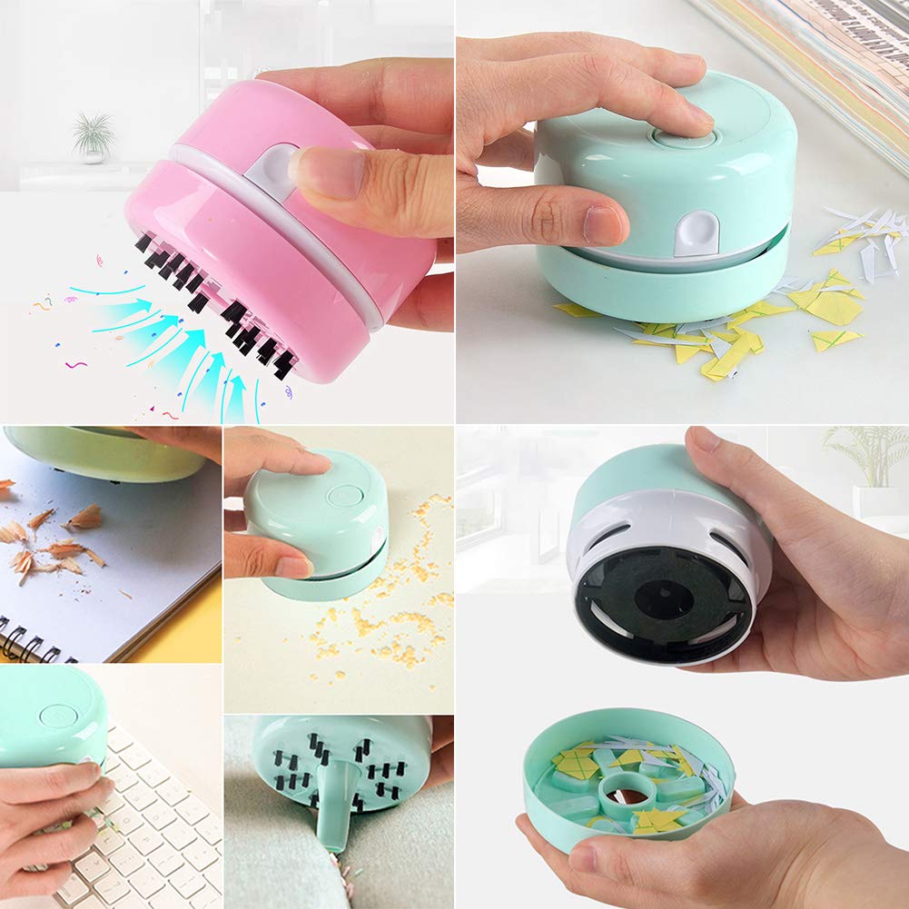 CALIDAKA Desktop Vacuum Cleaner Mini Table Dust Crumb Vacuum Cleaner Portable Cordless Cleaner Sweeper 360º Rotatable Multifunction Cleaning for Home Office Cars Computer Pet Hairs