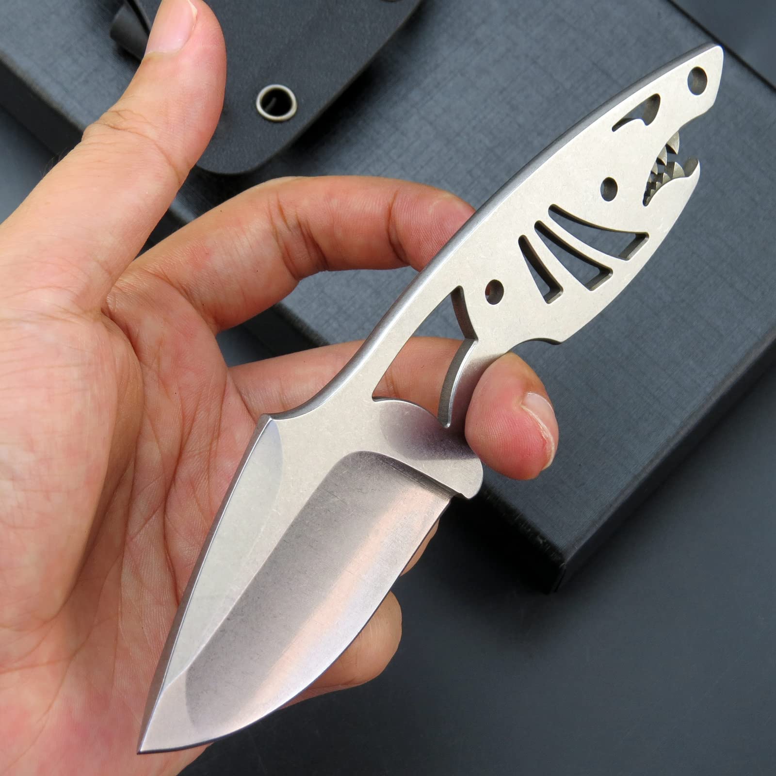 Ccanku C1139 Fixed Blade Knife,D2 Steel Blade Knife with K Sheath, EDC Tool Knife with Can Opener for Outdoor, Camping, Hunting, Hiking(Silver)
