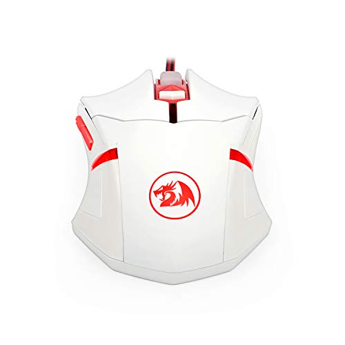 Redragon M601AW Wired 6 Button Gaming Mouse Red LED Backlit Ergonomic Programmable Mouse Centrophorus with Weight Tuning Set 3200 DPI for Windows PC (White)