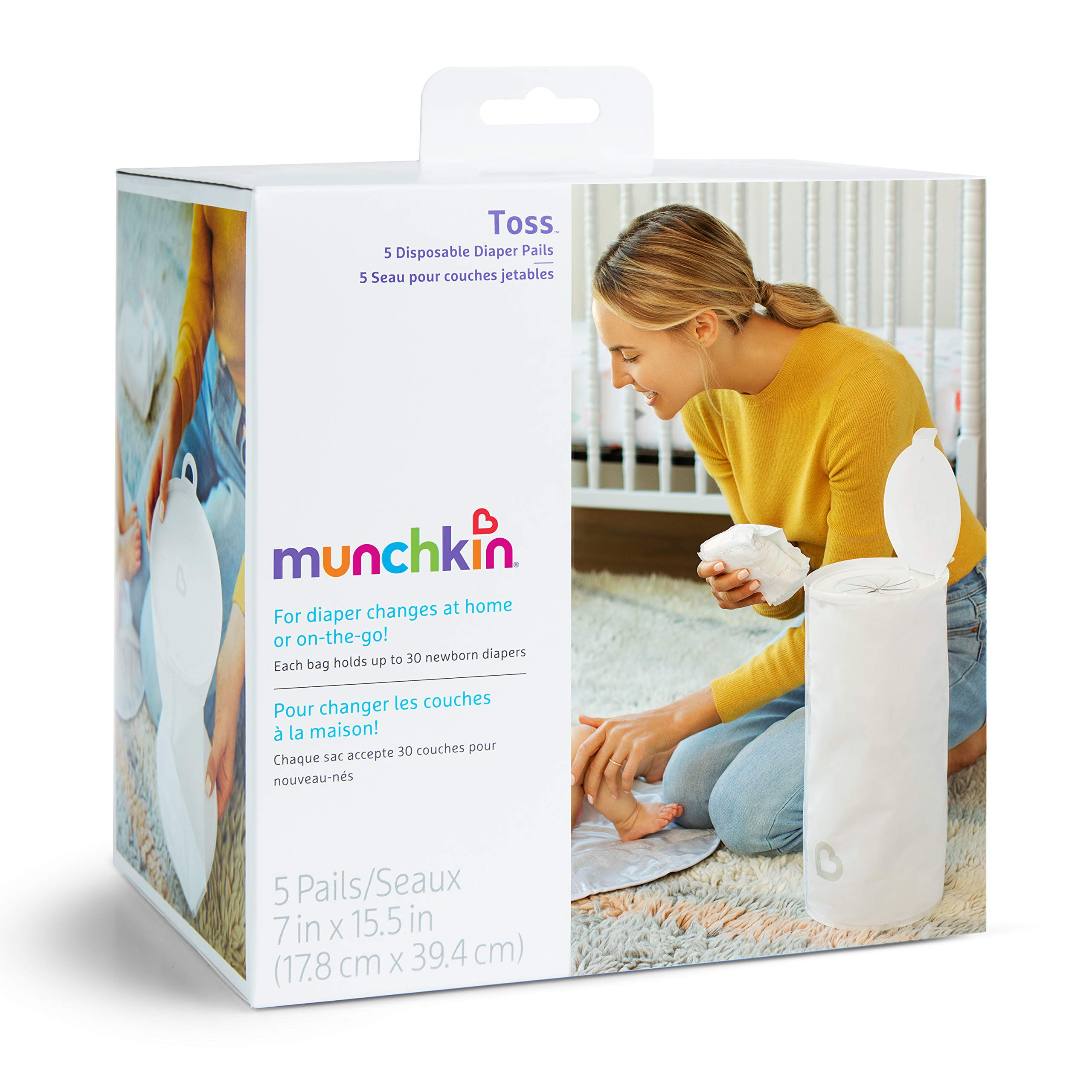 Munchkin® Toss™ Portable Disposable Diaper Pail, 5 Pack and Arm & Hammer Disposable Changing Pads, 10 Pack