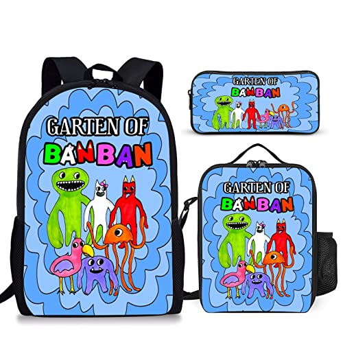 kzeuhsn Garten of Ban Ban Backpack Set with Insulated Lunch Bag and Pencil Case, Waterproof Laptop School Bag for Kids Boys and Girls