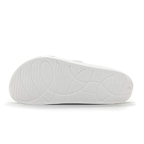 FUNKYMONKEY Women's Comfort Slides Double Buckle Adjustable EVA Flat Sandals (9 M US-Women, White)