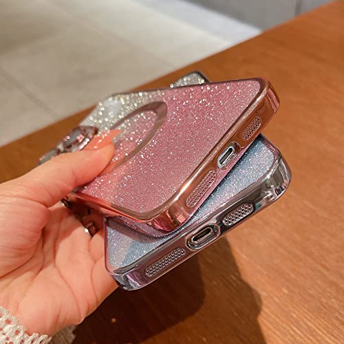 HYUEKOKO Compatible with iPhone 14 Pro Max Magnetic Gardient Glitter Case, Plating Bling Cute Case with MagSafe for Women Girls Full Camera Protector Back Cover for iPhone 14 Pro Max 6.7'' Pink