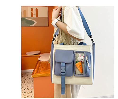 JHTPSLR Kawaii Backpack Set of 5 with Pins and Accessories Bunny and Carrot Plushies Cute Aesthetic Display Window Backpack Set (Blue)