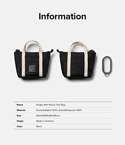 Ringke Mini Pouch Tote Bag Compatible with AirPods Pro Case and AirPods 3rd, 2nd, 1st Generation Case, Galaxy Buds Pouch, Universal Wireless Ear Buds Cover with Keychain for Women, Men - Black
