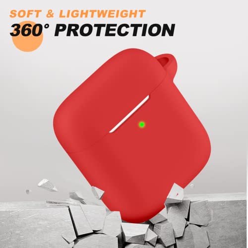 Foweroty AirPods Case Cover, Soft Silicone Protective Cover with Buckle for Women Men Compatible with Apple AirPods 2nd 1st Generation Charging Case, Front LED Visible,Red