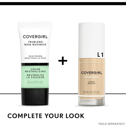 COVERGIRL Trublend Base Business Face Primer 200 Color Neutralizing, 1.014 Fl Oz, Primer Makeup, Face Primer, Face Primer for Oily Skin, Blurs Flaws, Long Lasting, Weightless Feel