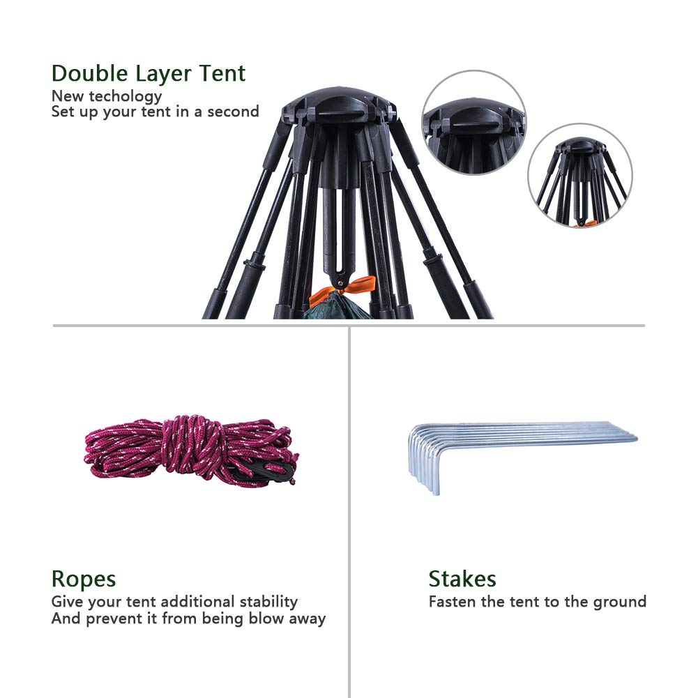 Camping Draw Rope Tent 3-4 Person Double Layer Waterproof Pop Up Quick Setup Family Outdoor Tents UV Protection with Carry Bag